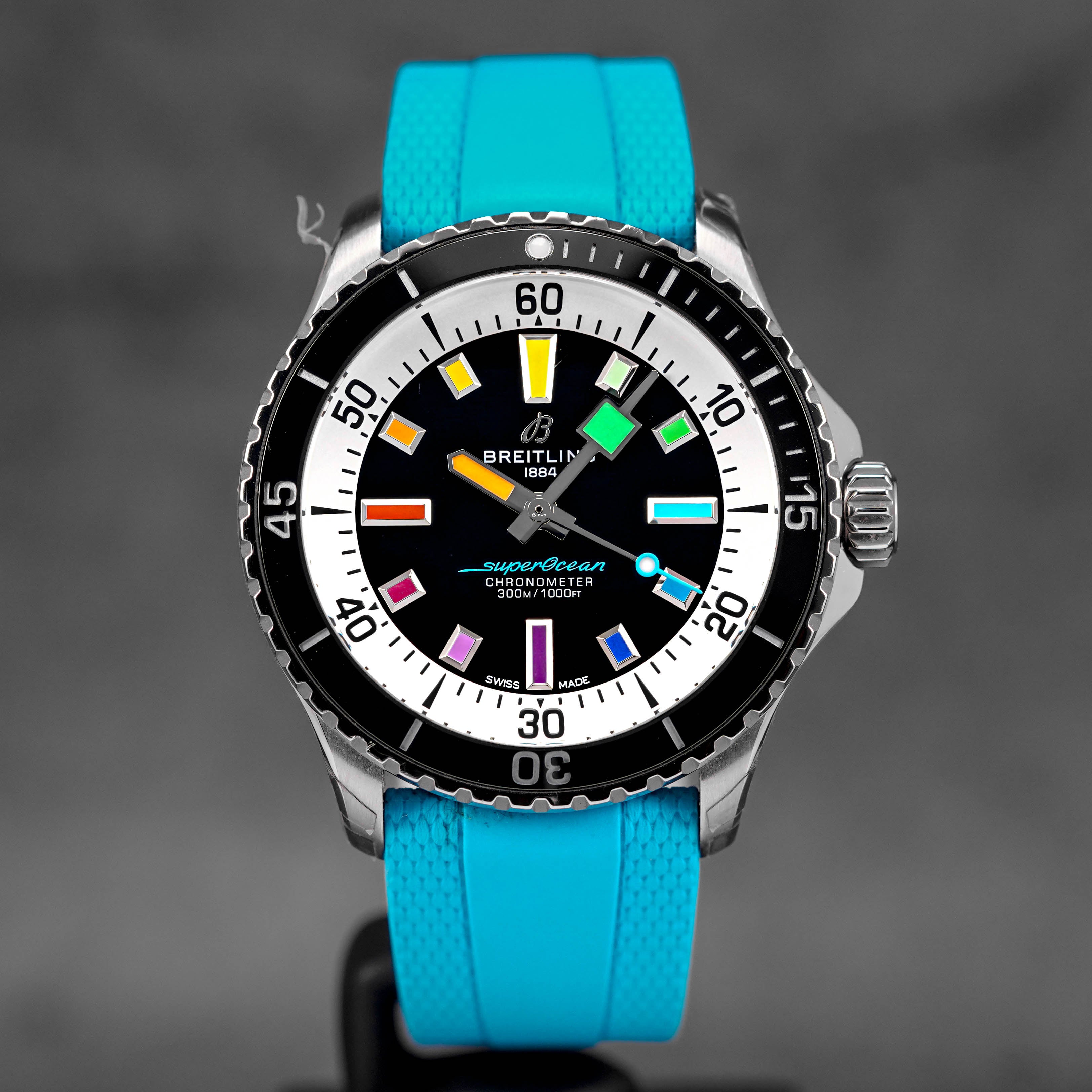 BREITLING SUPEROCEAN 42MM RAINBOW DIAL TURQUOISE RUBBER STRAP (2024) – ONELUXE