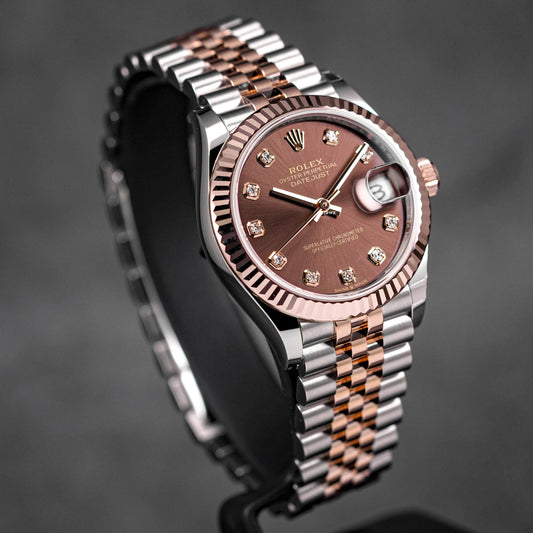 ROLEX DATEJUST 31MM TWOTONE ROSEGOLD CHOCO DIAMOND DIAL (2024) – ONELUXE