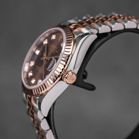 ROLEX DATEJUST 31MM TWOTONE ROSEGOLD CHOCO DIAMOND DIAL (2024) – ONELUXE