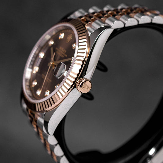 ROLEX DATEJUST 41MM TWOTONE ROSEGOLD CHOCO DIAMOND DIAL (2024) – ONELUXE