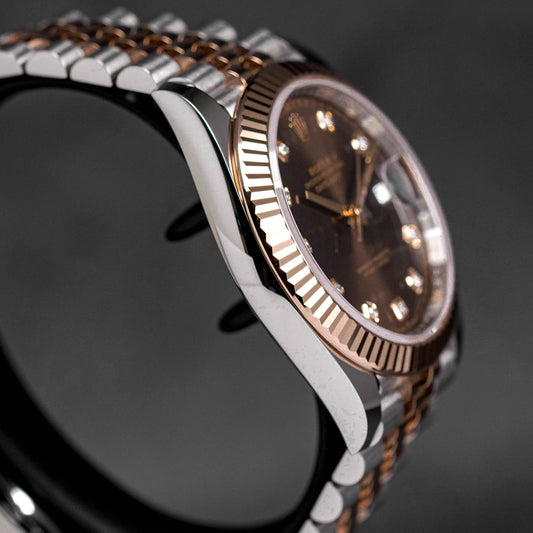 ROLEX DATEJUST 41MM TWOTONE ROSEGOLD CHOCO DIAMOND DIAL (2024) – ONELUXE