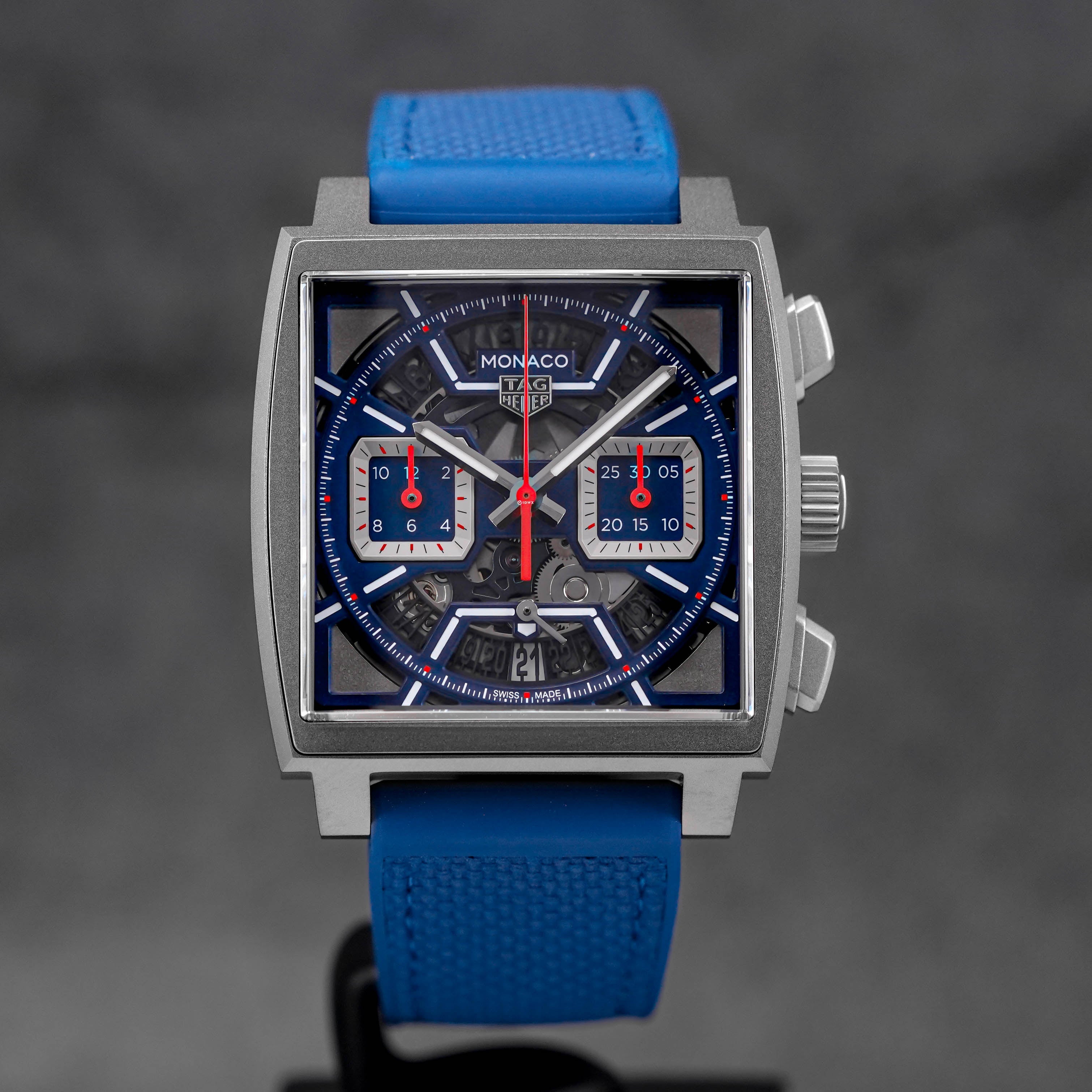 TAG HEUER MONACO CHRONOGRAPH TITANIUM SKELETON BLUE DIAL (2024) – ONELUXE